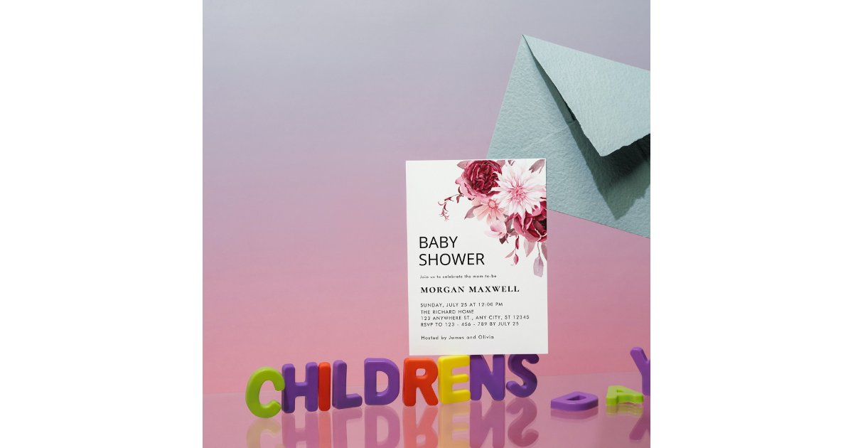 Rose Gold Maroon Baby Shower Invitation | Zazzle