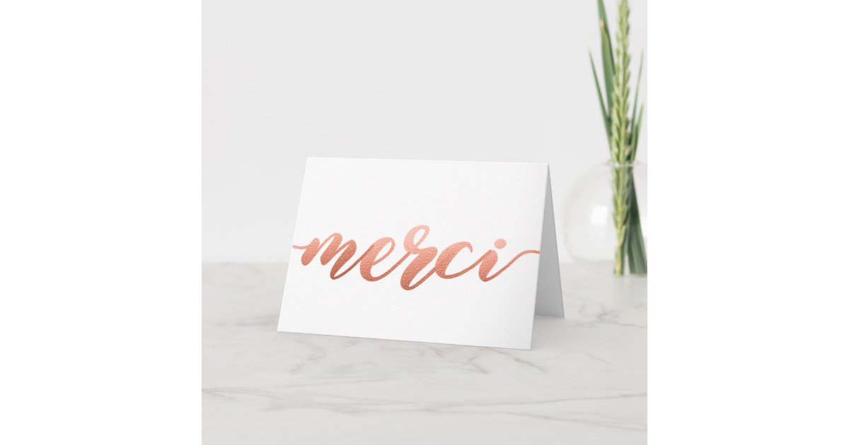 Rose Gold Merci Note Card | Zazzle