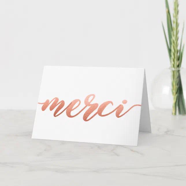 Rose Gold Merci Note Card | Zazzle
