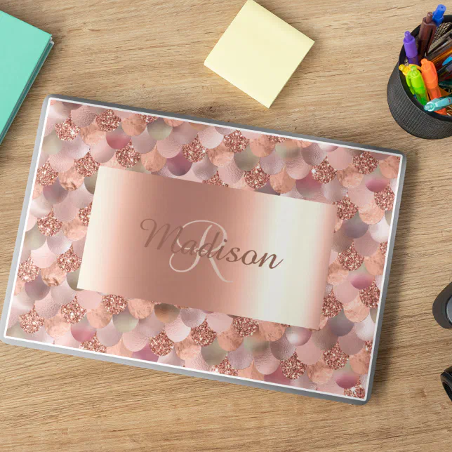 Rose Gold Mermaid Scales Monogram Custom HP Laptop Skin | Zazzle