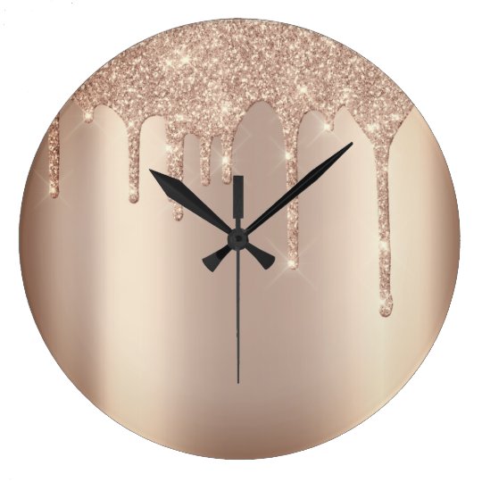 Rose Gold Metal Spark Glitter Drip Blush Glitter Large Clock | Zazzle.com