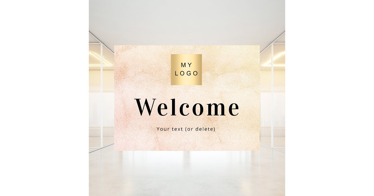 Rose gold metallic business logo welcome window cling | Zazzle