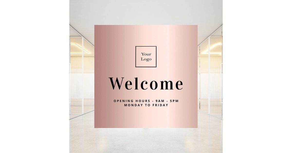 Rose gold metallic business logo welcome window cling | Zazzle
