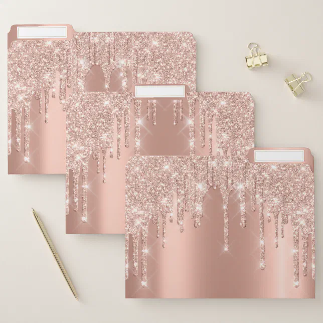 Rose Gold Metallic Drips Glitter Beauty Elegant File Folder | Zazzle