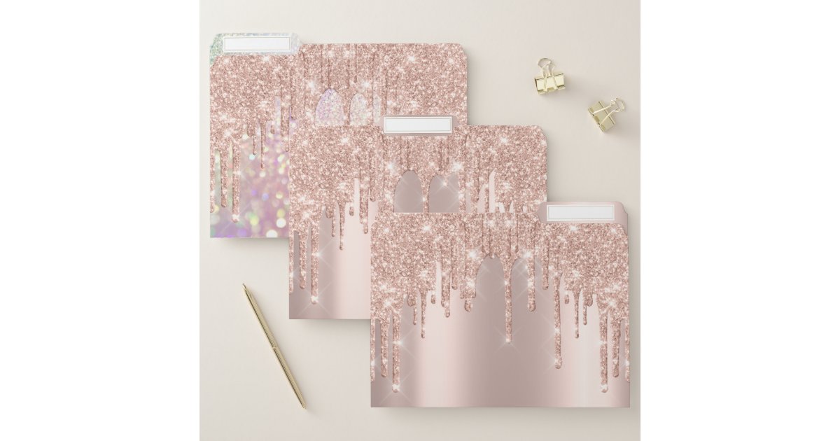 Rose Gold Metallic Drips Glitter Beauty Spark VIP File Folder | Zazzle