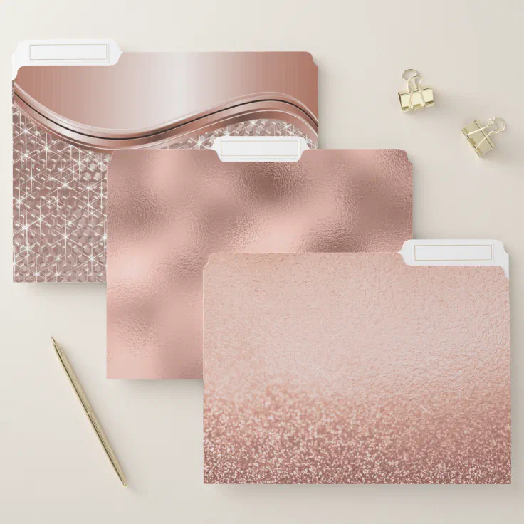 Rose Gold Metallic Foil Sparkle Glitter File Folder | Zazzle
