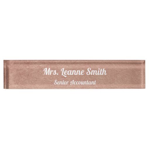Rose Gold Metallic Foil White Font Desk Name Plate | Zazzle