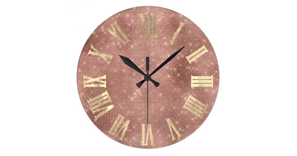 Rose Gold Metallic Minimal Roman Numbers Blush Large Clock | Zazzle.com