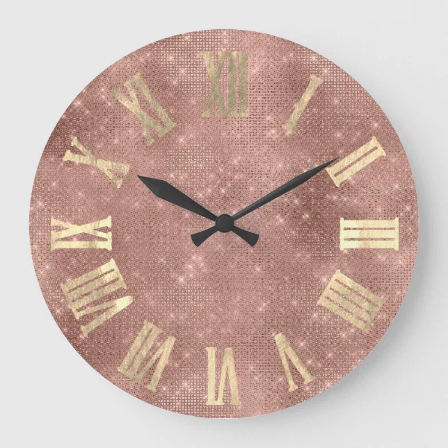 Rose Gold Metallic Minimal Roman Numbers Blush Large Clock | Zazzle