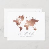 Rose gold metallic world map wedding announcement | Zazzle