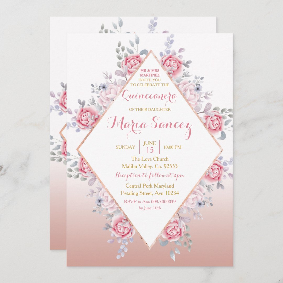 Rose Gold Mexican Mis Quince Invitation | Zazzle