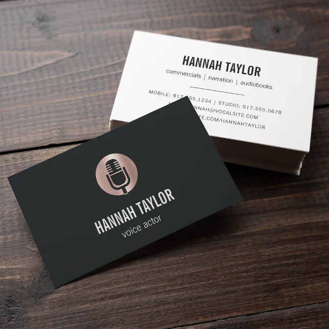Rose Gold Microphone Voice Actor Business Card | Zazzle