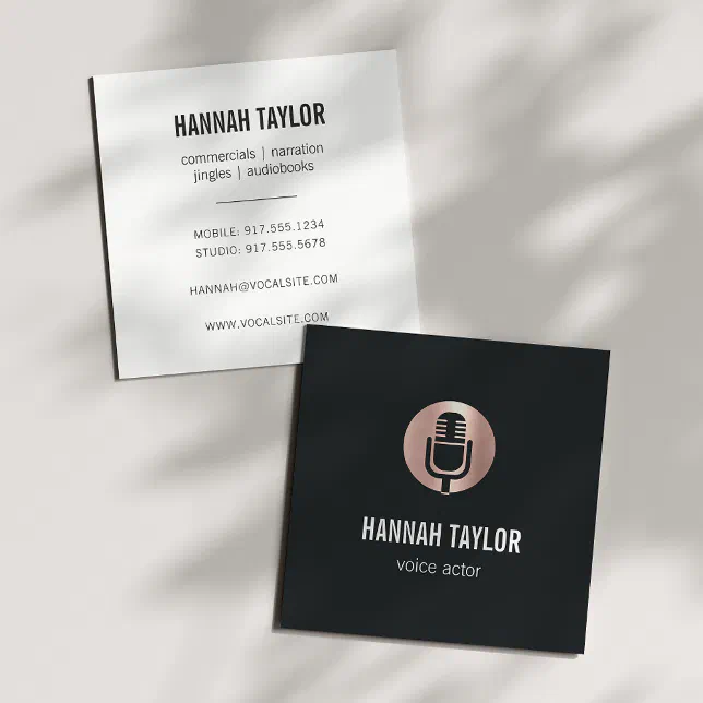 Rose Gold Microphone Voice Actor Square Business Card | Zazzle