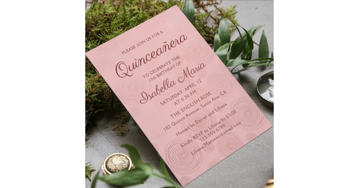 Rose Gold Modern Abstract Floral | Quinceañera Invitation | Zazzle