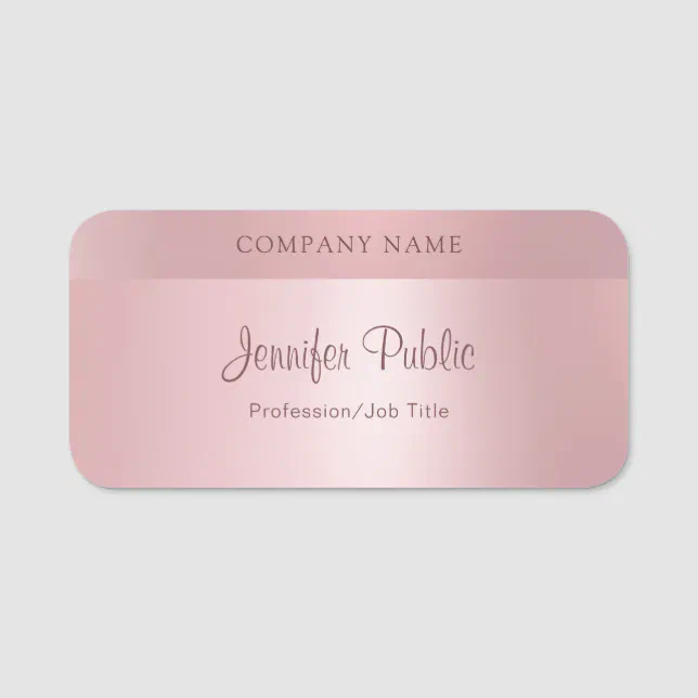 Rose Gold Modern Elegant Handwritten Script Trendy Name Tag | Zazzle