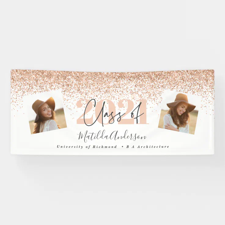 Rose gold modern multi photo stylish graduation ba banner | Zazzle