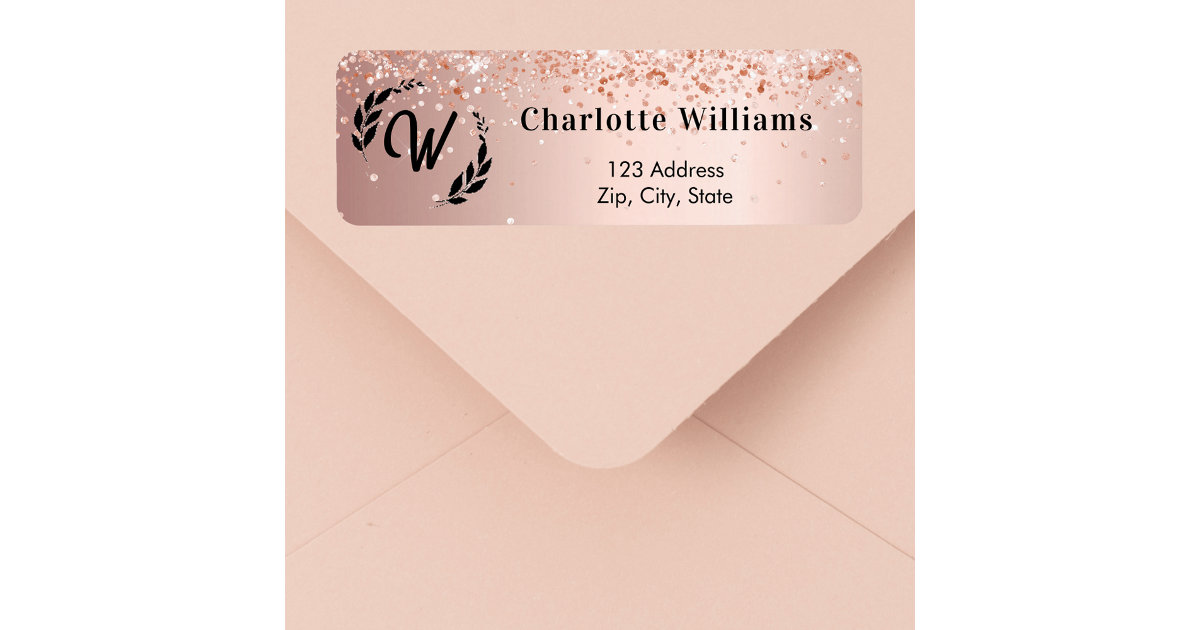 Rose gold monogram elegant return address label | Zazzle