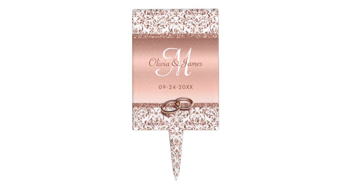 Rose Gold Monogram Glitter Elegant Wedding Cake Topper | Zazzle