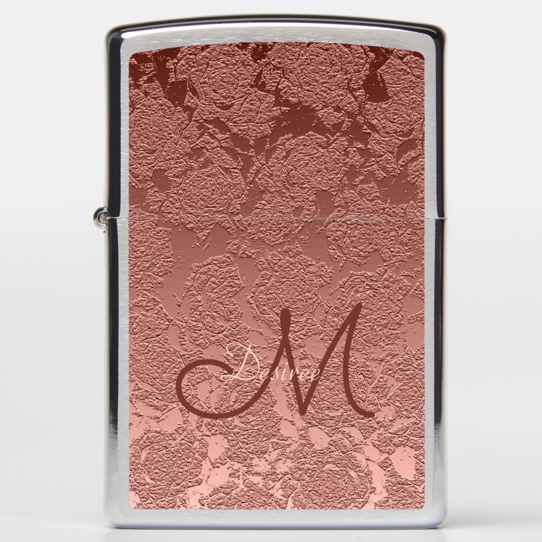 Rose Gold Monogram Initial Elegant Floral Modern Zippo Lighter | Zazzle