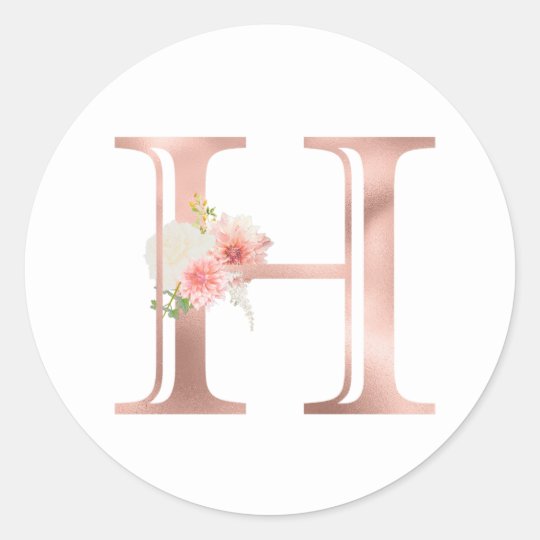 Rose Gold Monogram Letter H Blush Pink Flower Foil Classic Round ...
