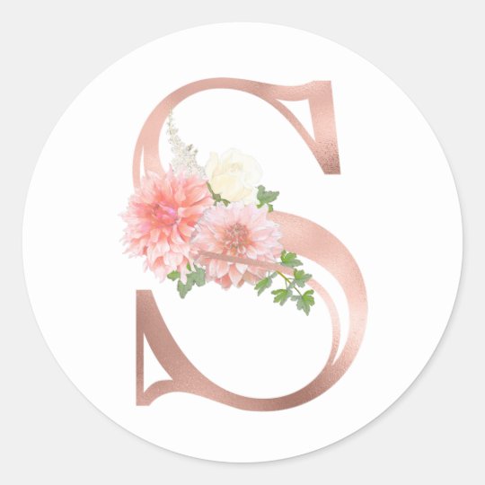 Rose Gold Monogram Letter S Blush Pink Flower Foil Classic Round ...