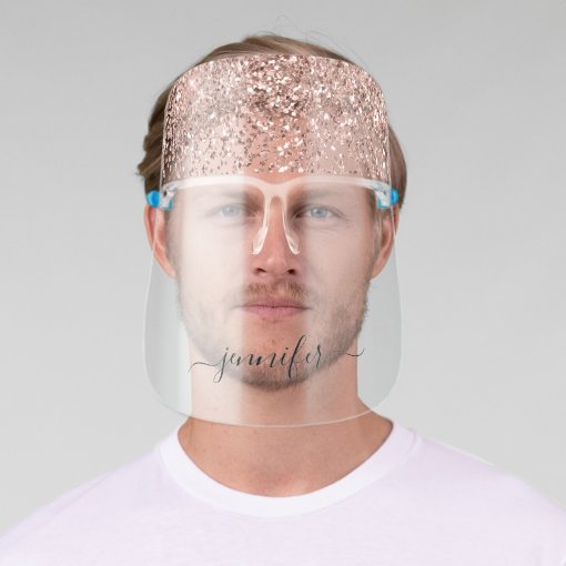 Rose Gold Monogram Luxury Glitter Salon Face Shield | Zazzle
