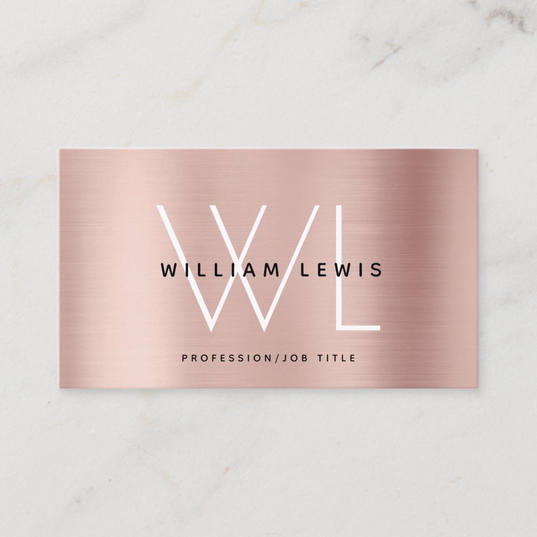 Rose Gold Monogram Modern Minimalist Business Card | Zazzle