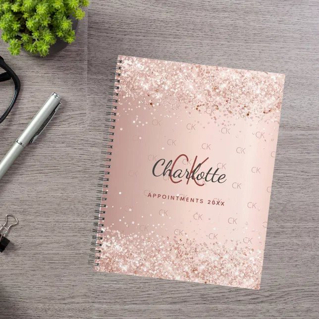 Rose gold monogram pink script 2026 planner | Zazzle