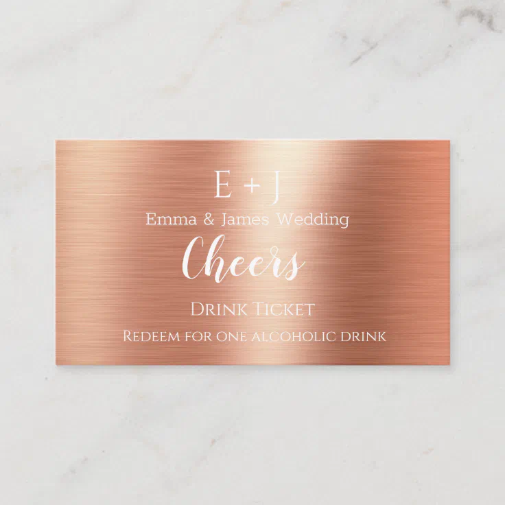 Rose Gold Monogram Wedding Reception Drink Ticket | Zazzle