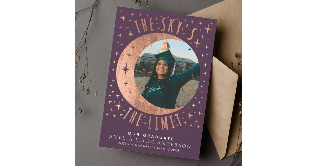 Rose Gold Moon Graduation Photo Announcement Card | Zazzle
