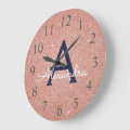 Rose Gold Navy Blue Sparkle Glitter Monogram Name Large Clock | Zazzle