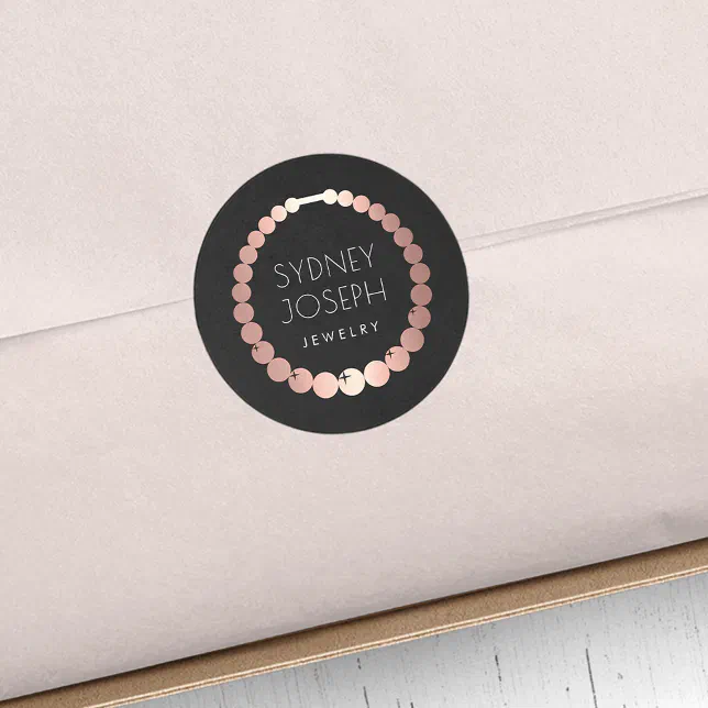 Rose Gold Necklace | Jewelry Design Logo Classic Round Sticker | Zazzle