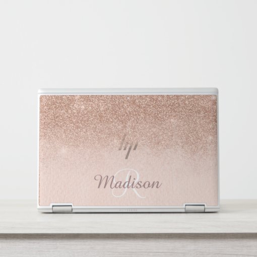 Rose Gold Ombre Pretty Monogram HP Laptop Skin | Zazzle
