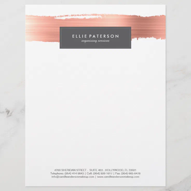 Rose Gold Paint Brush Letterhead | Zazzle