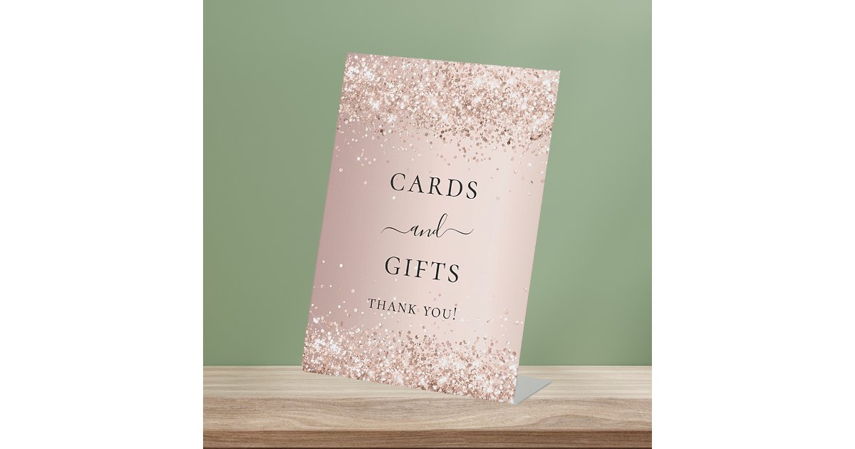 Rose gold party cards gifts pedestal sign | Zazzle