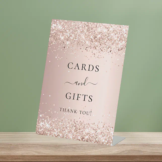 Rose gold party cards gifts pedestal sign | Zazzle