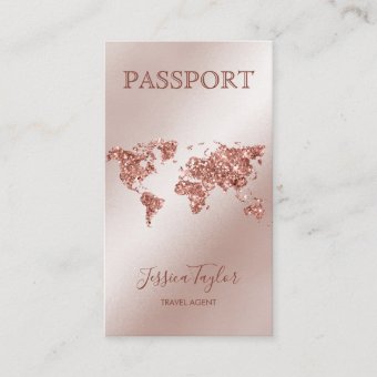 Rose Gold Passport World Map Boarding Pass Business Card | Zazzle