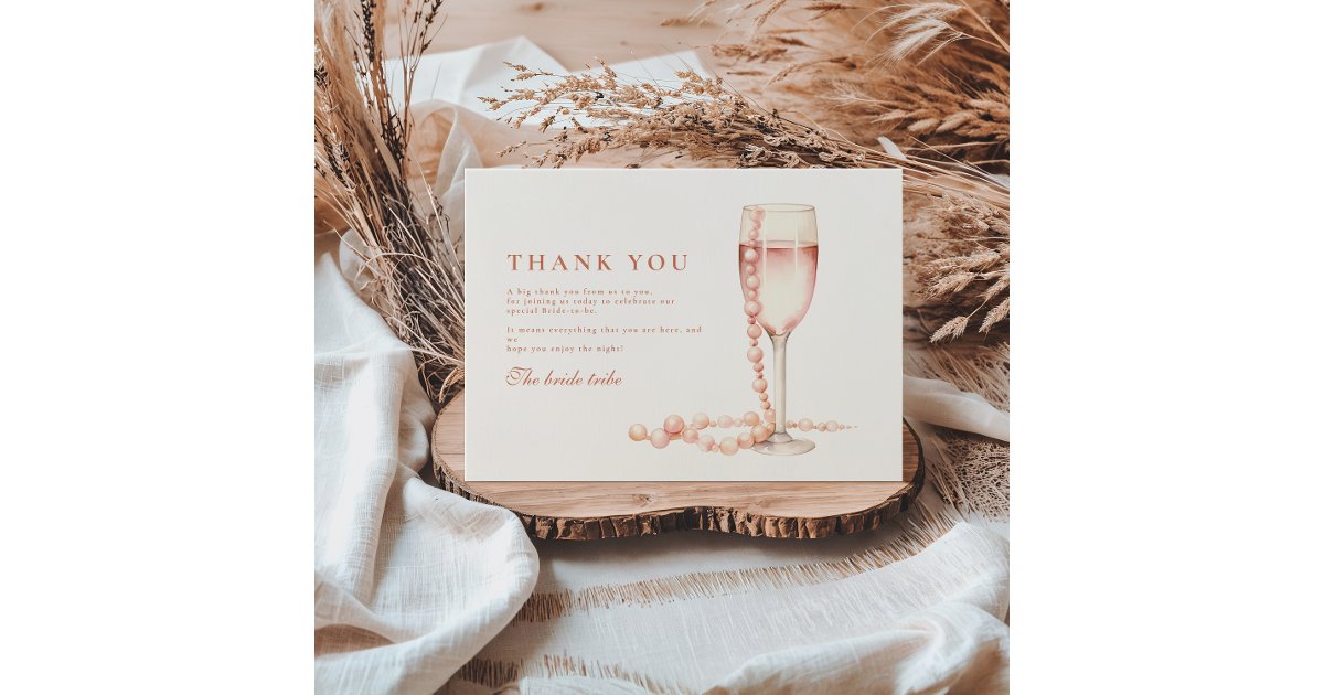 Rose Gold Pearls and Prosecco Thank You Card | Zazzle