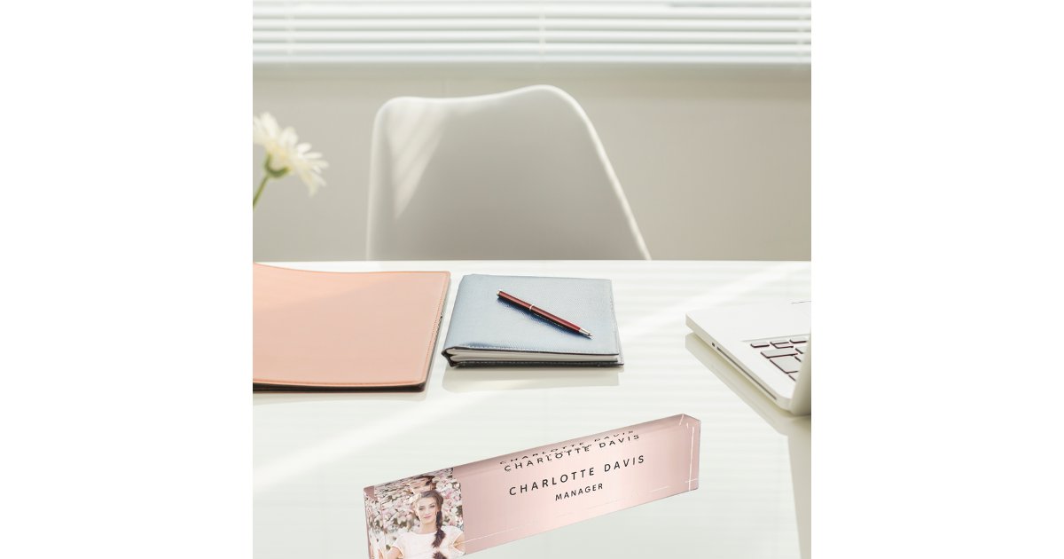 Rose gold photo monogram modern elegant desk name plate | Zazzle