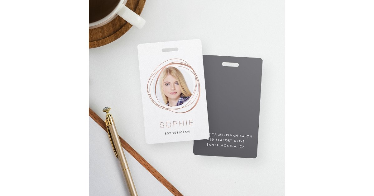 Rose Gold Photo & Name Badge | Zazzle