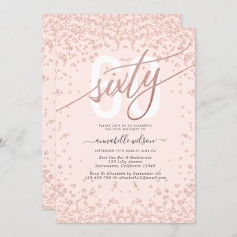 Rose Gold & Pink 60th Birthday Party Invitation | Zazzle