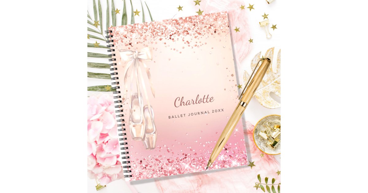 Rose gold pink ballet dance monogram notebook | Zazzle