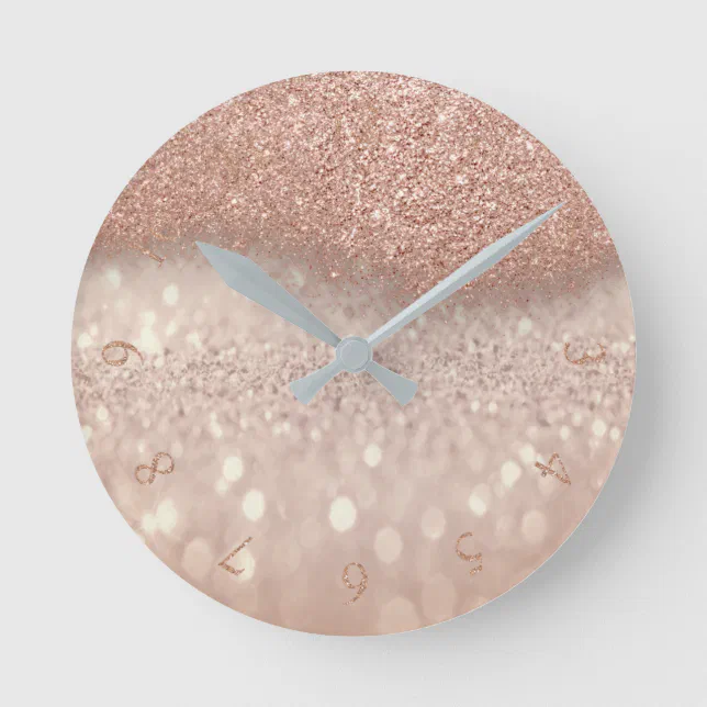 Rose Gold Pink Blush Glitter Minimal Ombre Numbers Round Clock | Zazzle