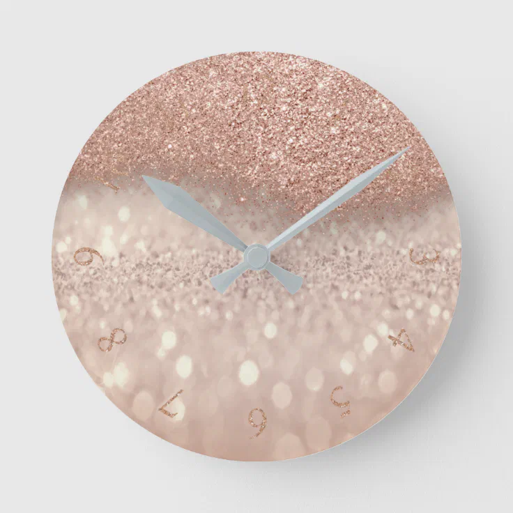 Rose Gold Pink Blush Glitter Minimal Ombre Numbers Round Clock | Zazzle