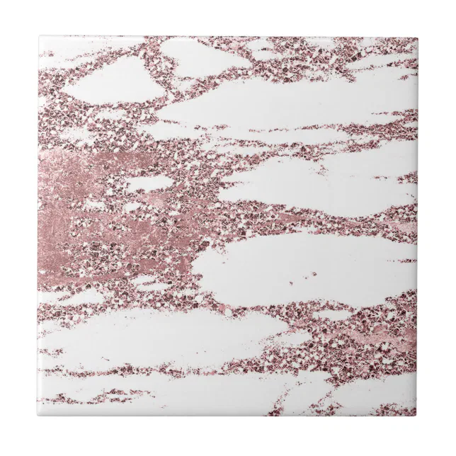 Rose Gold Pink Blush Glitter Sparkle Marble Ceramic Tile | Zazzle