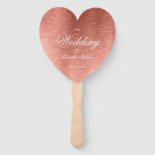 Rose Gold Pink Calligraphy Heart Wedding Program Hand Fan | Zazzle