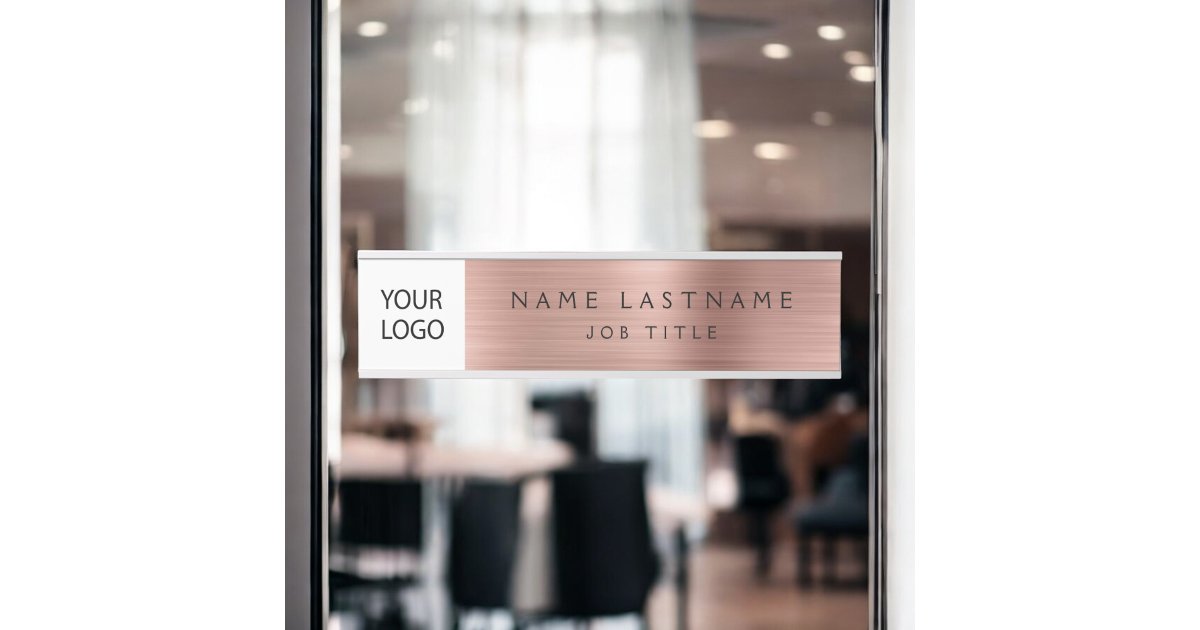 Rose Gold Pink Custom Logo Executive Business Door Sign | Zazzle