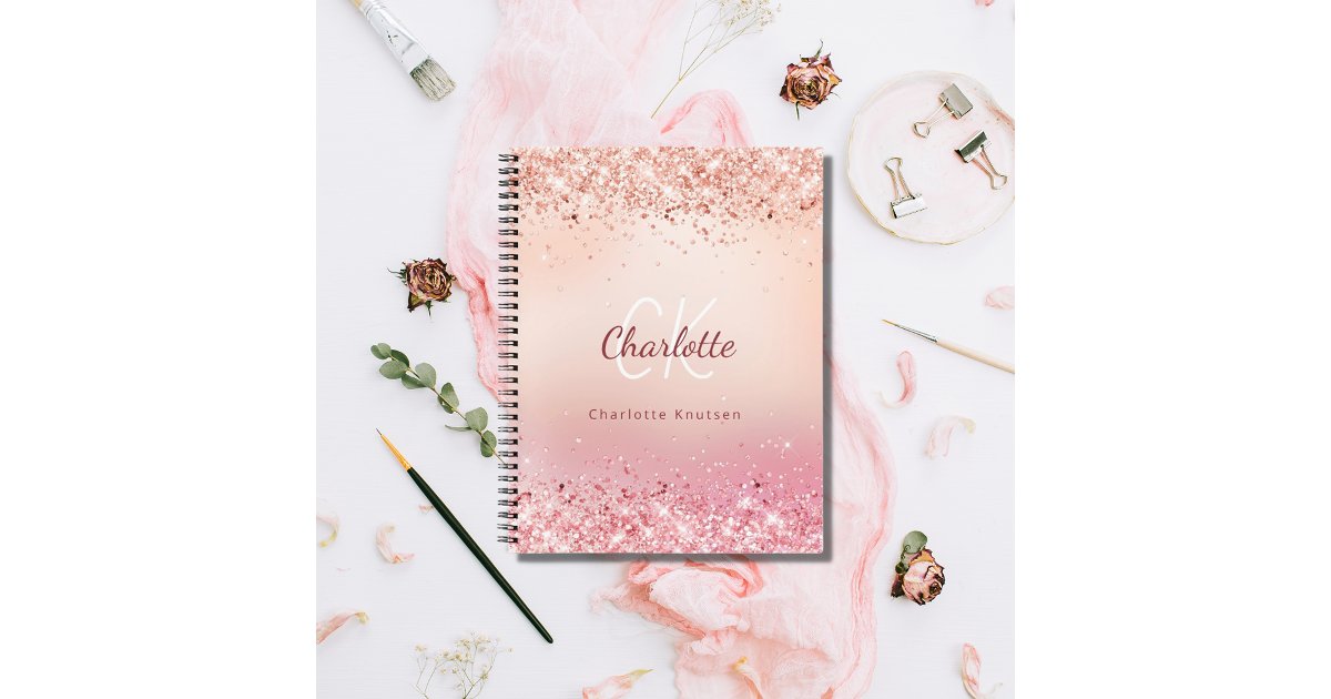 Rose gold pink diary custom name notebook | Zazzle