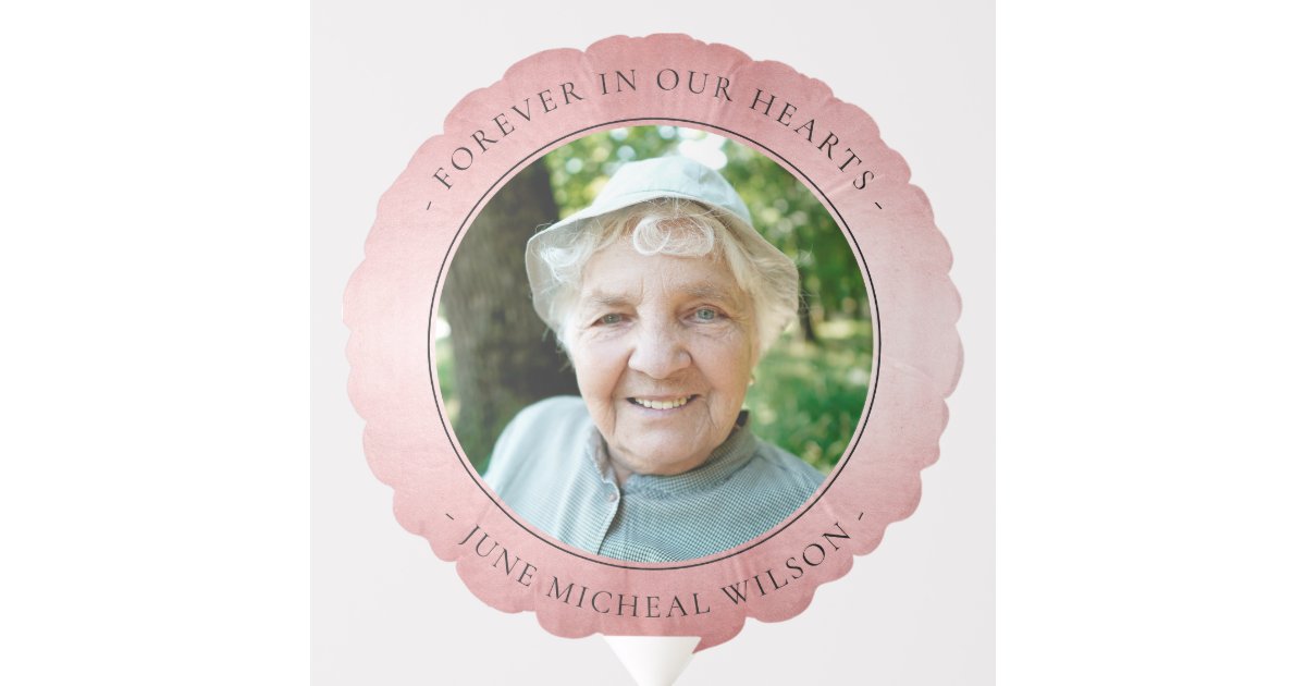 Rose Gold Pink Foil Sympathy Memorial Photo Balloon | Zazzle