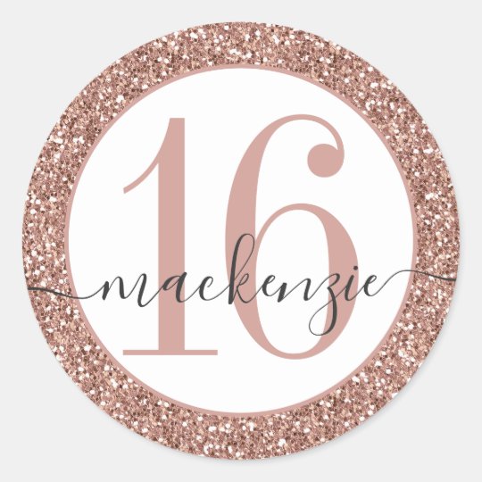 Rose Gold Pink Glitter Birthday Name Sticker Label | Zazzle.com